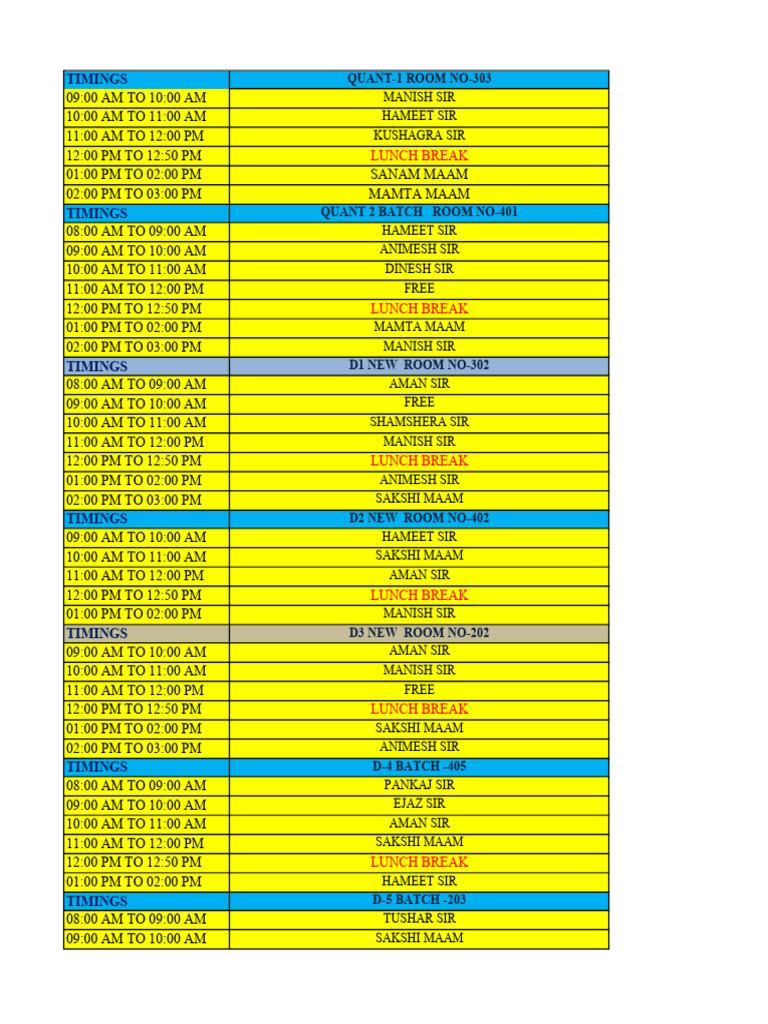 Time Table For Tomorrow Classes | PDF