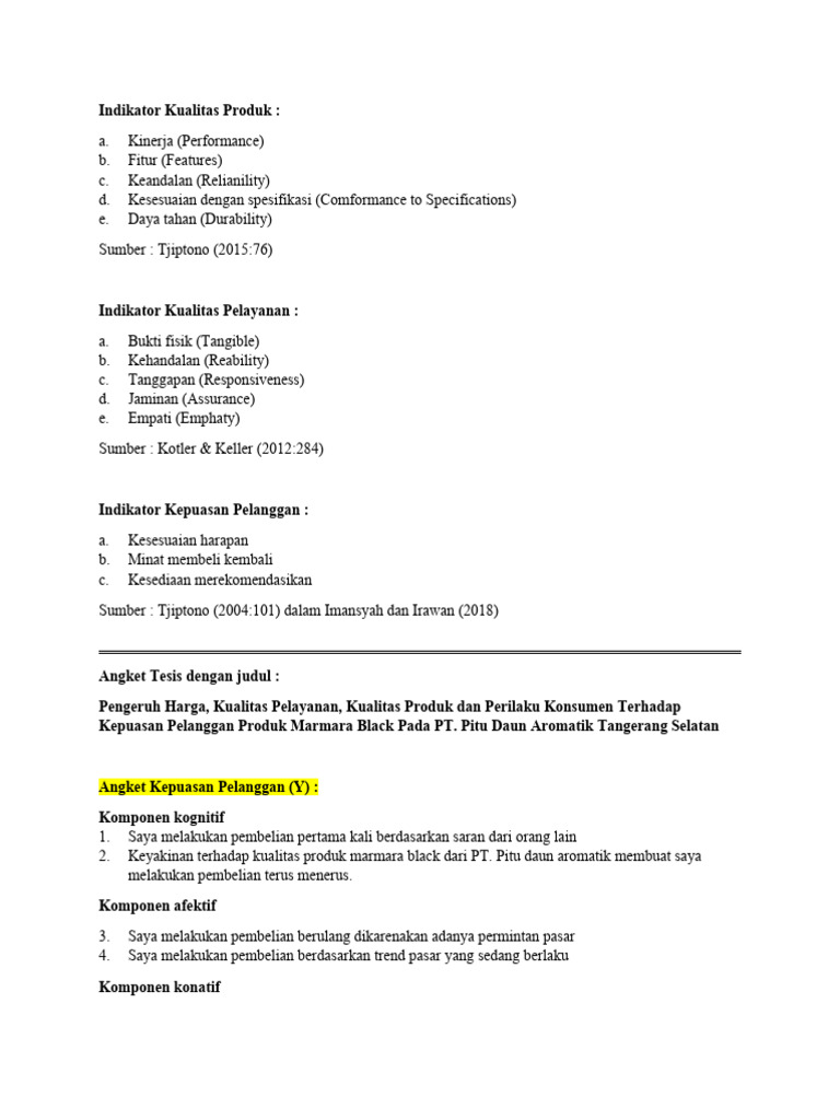 Indikator Kualitas Produk | PDF