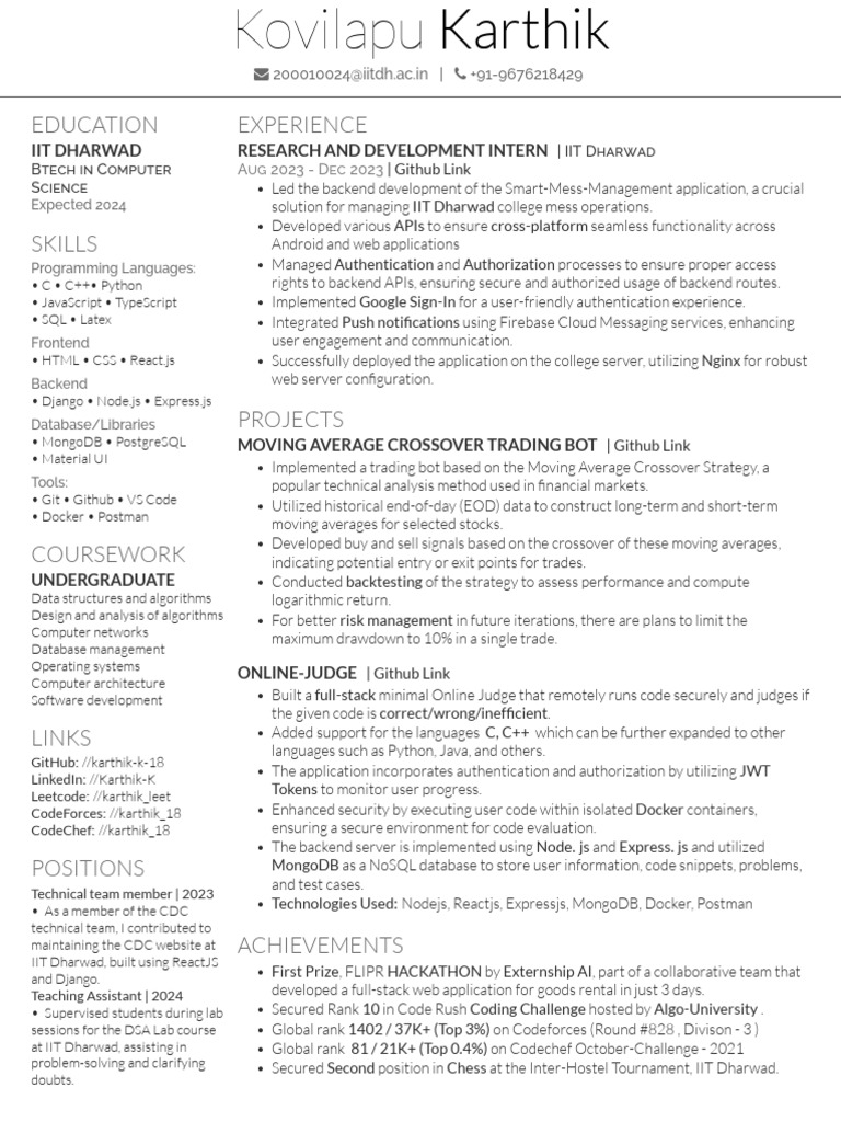 Education Experience: Iit Dharwad Research and Development Intern | PDF | Computing | Software ...