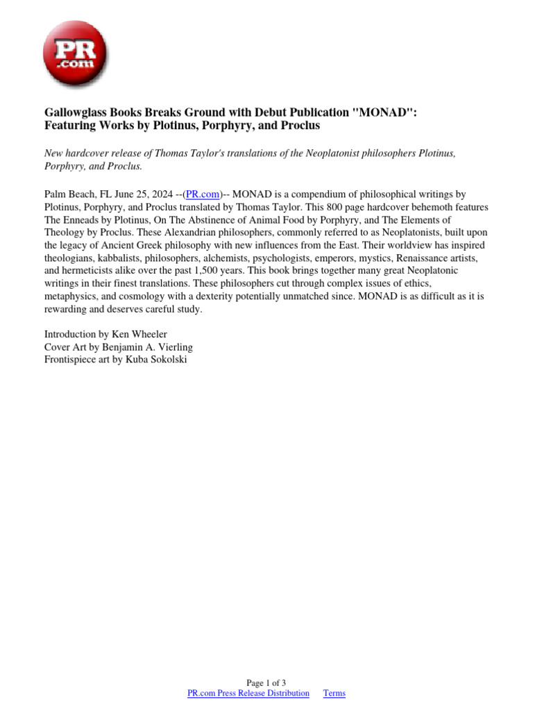 Gallowglass Books Breaks Ground With Debut Publication "MONAD ...