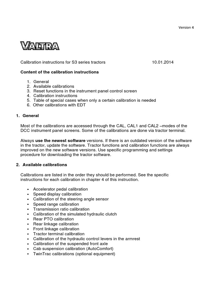 Calibrations For S3 Series v4 | PDF | Tractor | Calibration