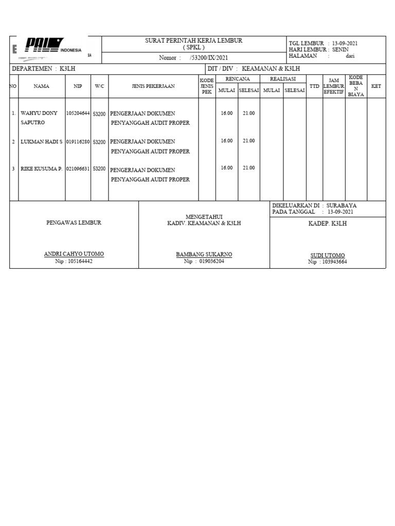 Surat Perintah Kerja Lembur New 2024 | PDF