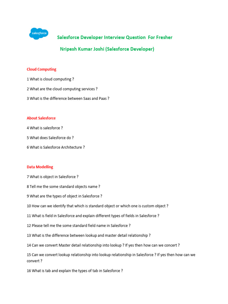 Salesforce Developer Interview Questions Fresher | PDF | Cloud ...