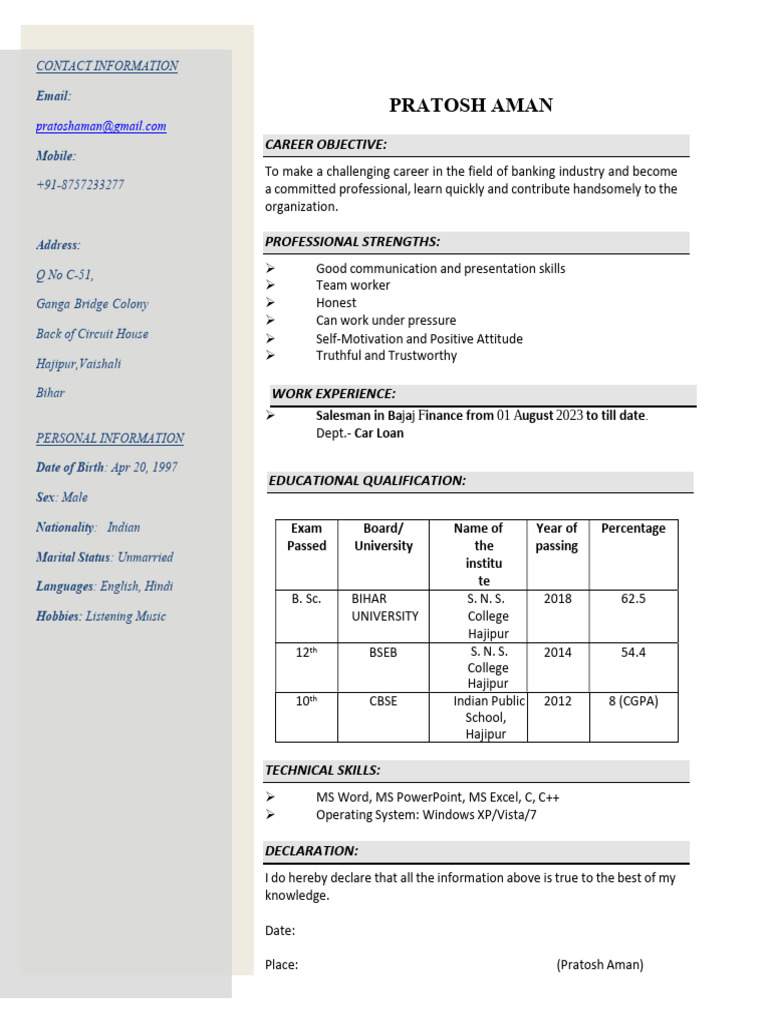 Pratosh Aman CV | PDF