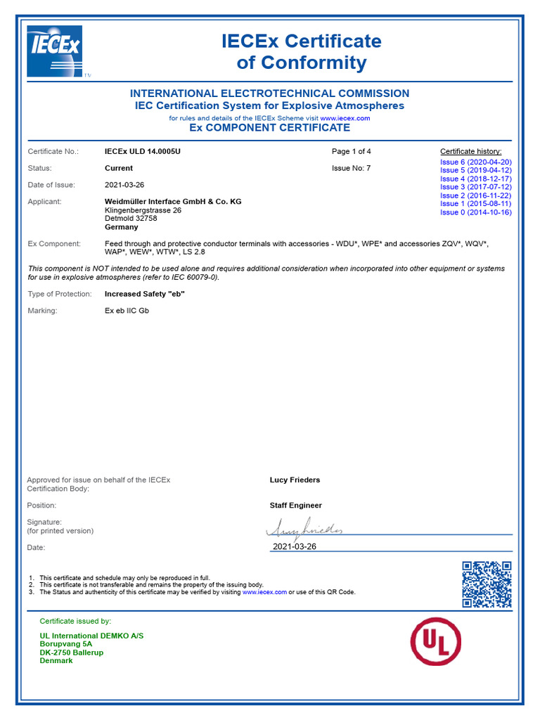 IECEx ULD 14.0005U 007 | PDF | Wire | Electricity