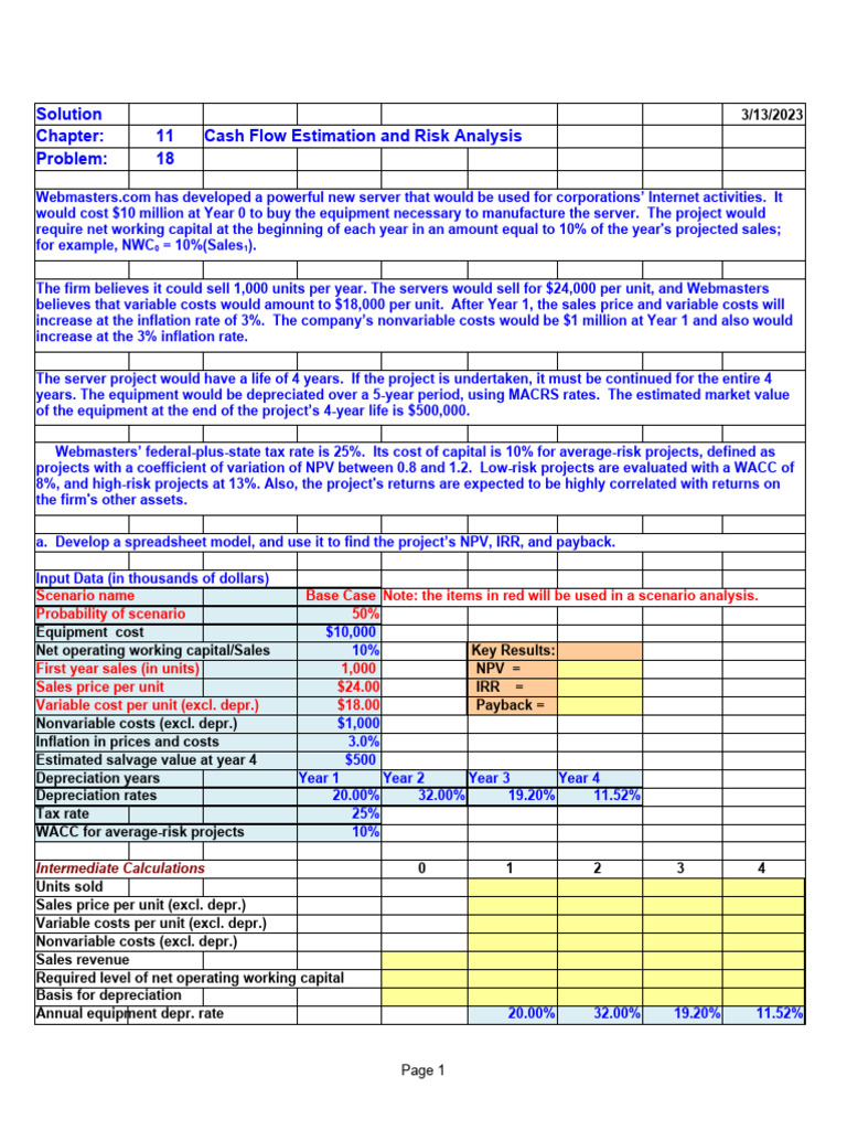 Ch11 P18 Build A Model | PDF | Net Present Value | Depreciation
