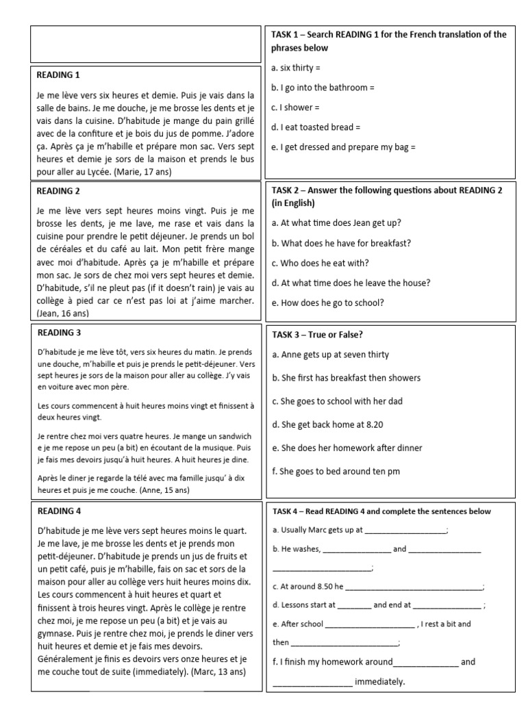 Reading Daily Routine | PDF | Cuisine