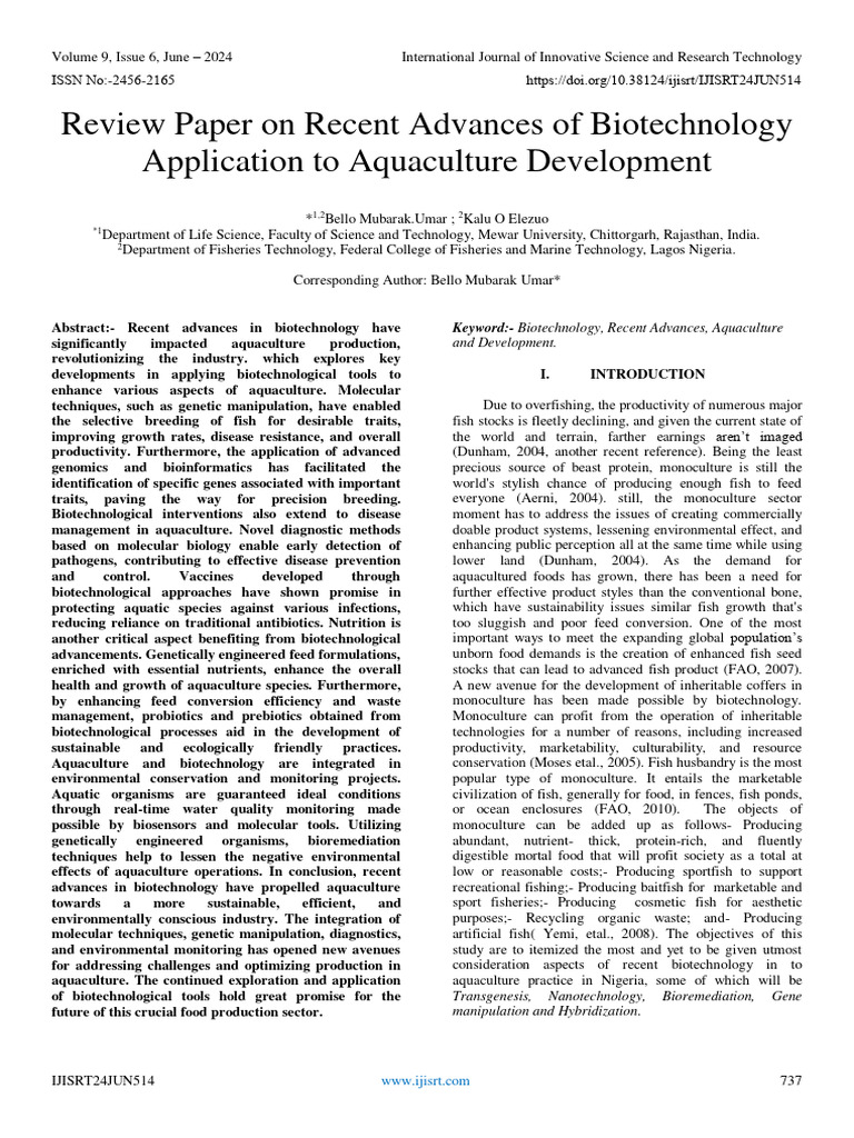 Review Paper On Recent Advances of Biotechnology Application To ... Review Paper On Recent Advances of Biotechnology Application To ...