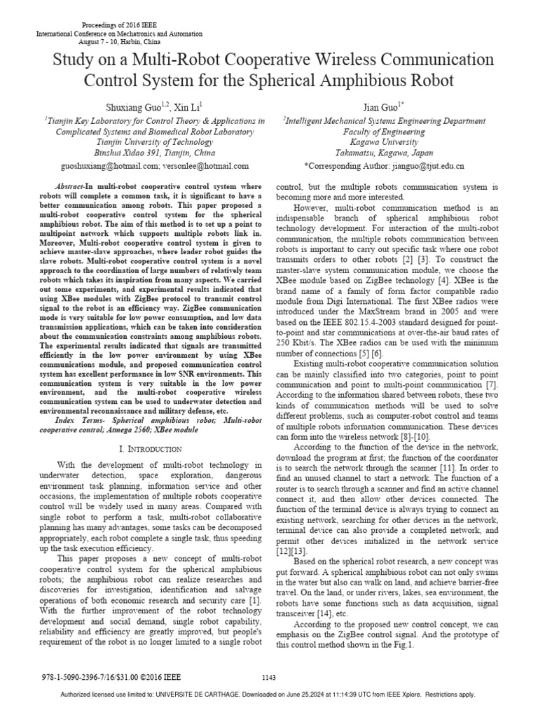 Study On A Multi-Robot Cooperative Wireless Communication Control System For The Spherical ...
