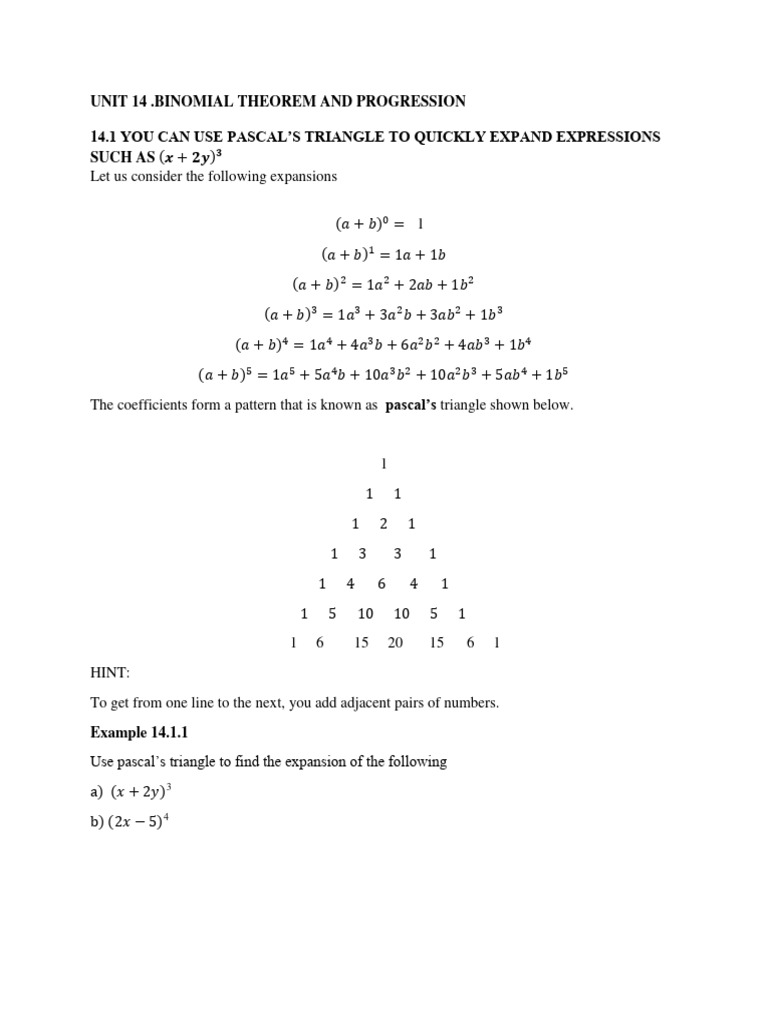 Unit 14 Binomial Theorem and Progression | PDF | Mathematics | Mathematical Analysis