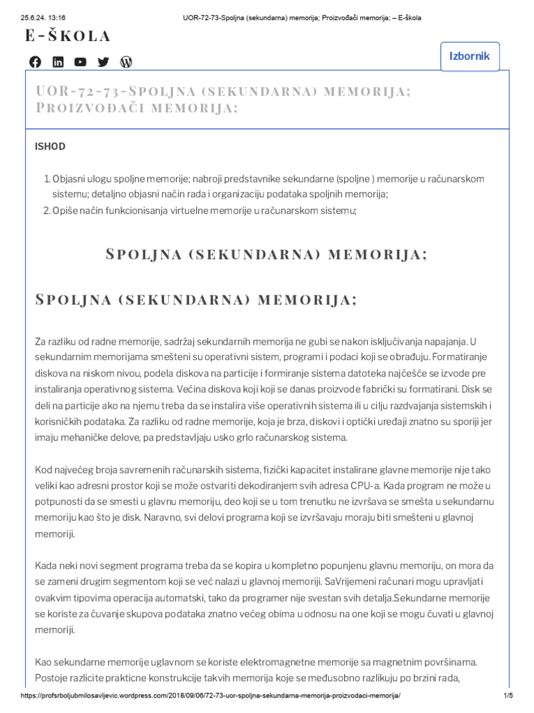 Spoljna (Sekundarna) Memorija | PDF