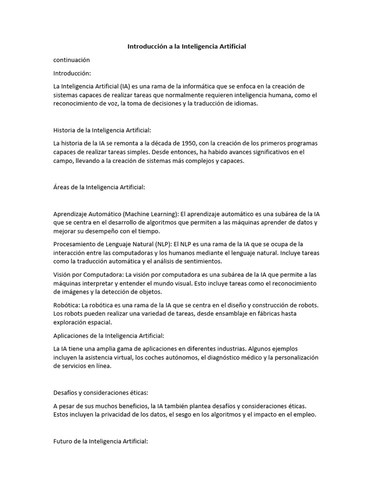 Introducción A La Inteligencia Artificial | PDF | Inteligencia artificial | Inteligencia (IA) y ...