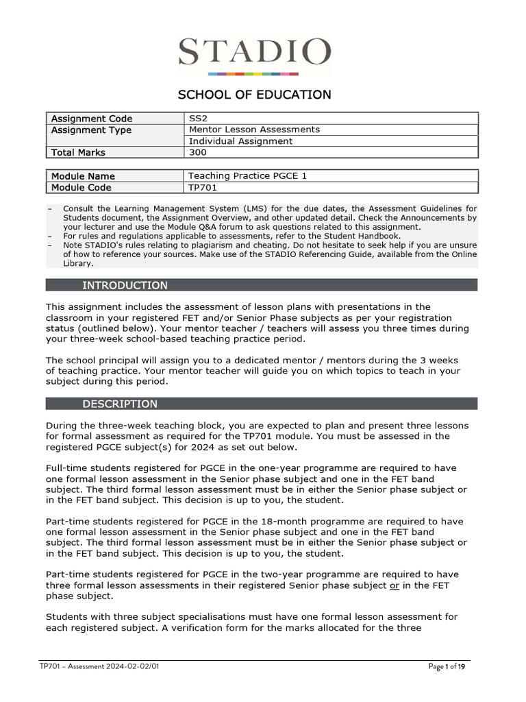 STADIO Assignment Template - TP701-SS2 2024 | PDF | Educational ...