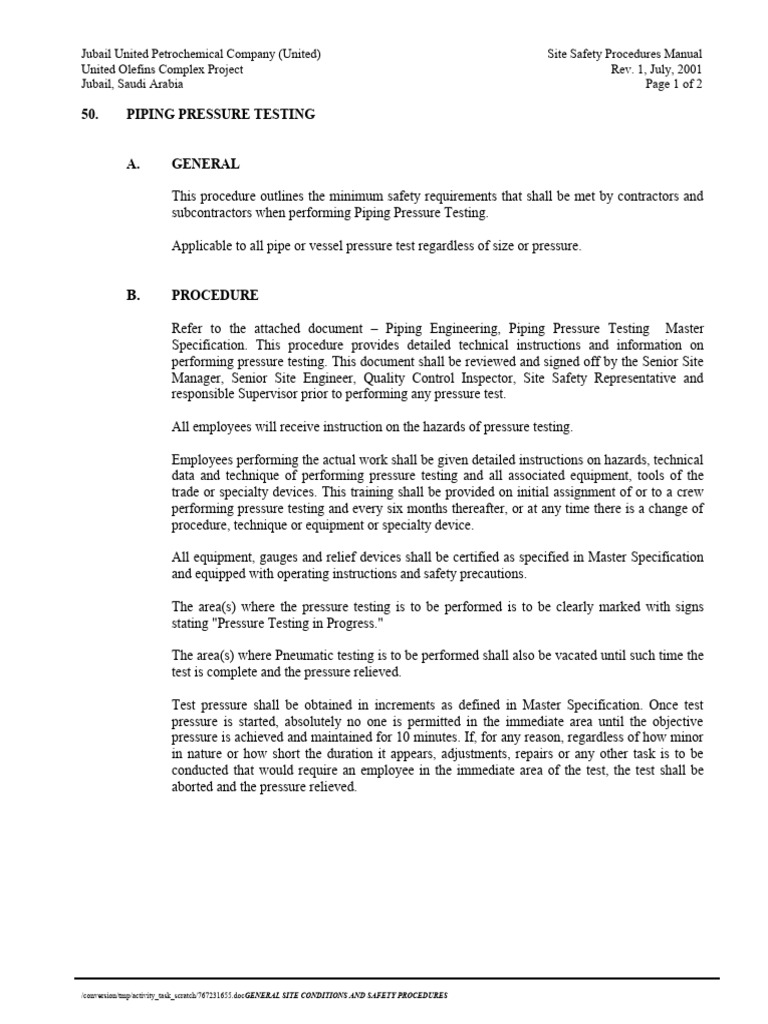50 Piping Pressure Testing | PDF | Pressure | Safety