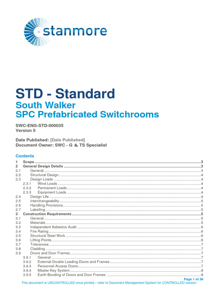 SWC ENG STD 000035 SPC Prefabricated Switchrooms | PDF | Door | Air Conditioning