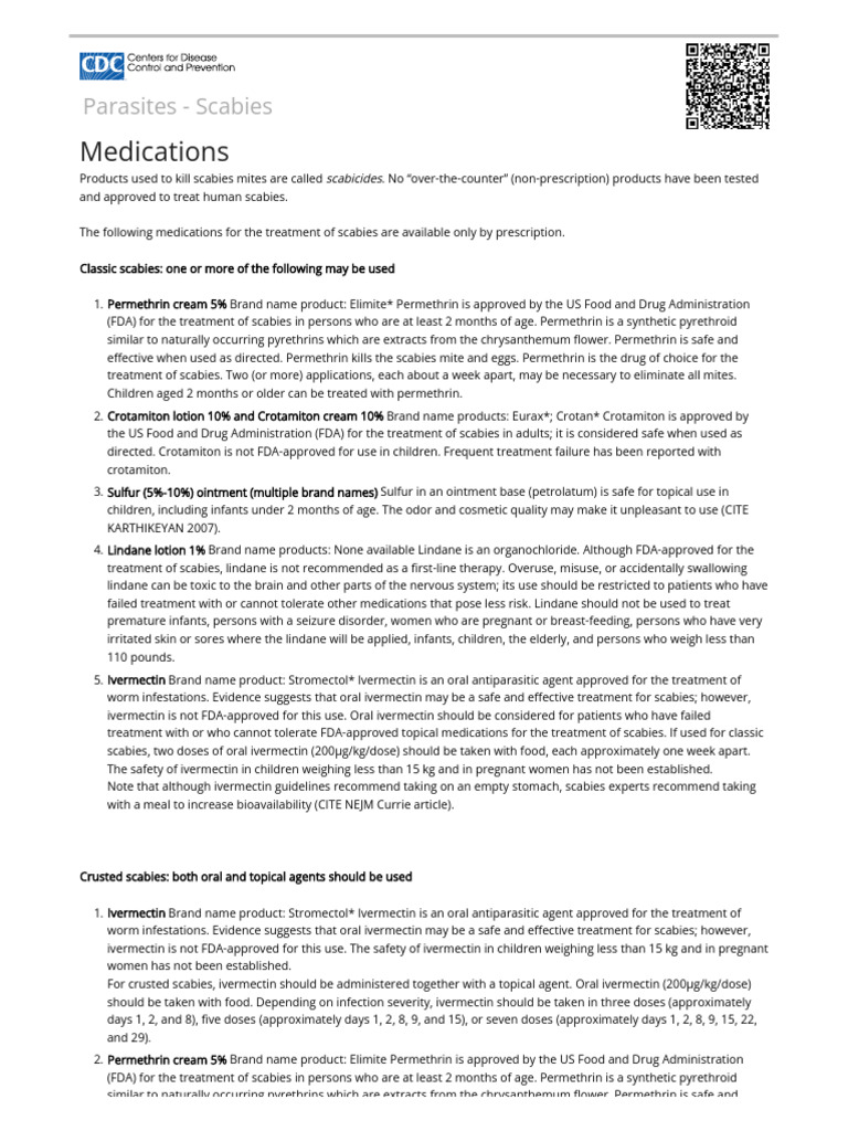 CDC - Scabies - Resources For Health Professionals - Medications | PDF ...
