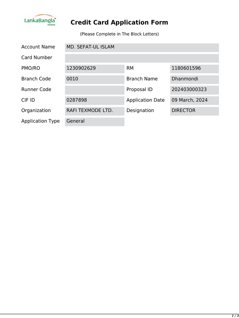 Application Form 202403000323 | PDF | Credit Card