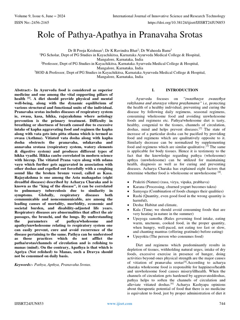 Role of Pathya-Apathya in Pranavaha Srotas | PDF | Ayurveda