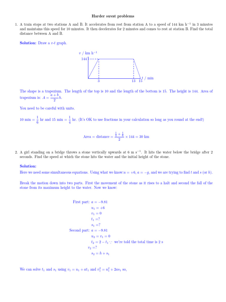Advanced SUVAT Problem Solutions | PDF | Acceleration | Motion (Physics)