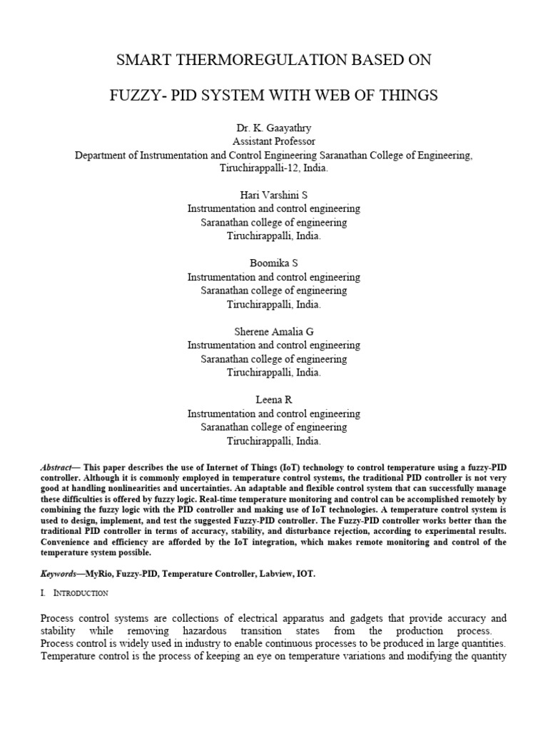 Smart Thermoregulation Based On Fuzzy-Pid System With Web of Things | PDF | Fuzzy Logic ...