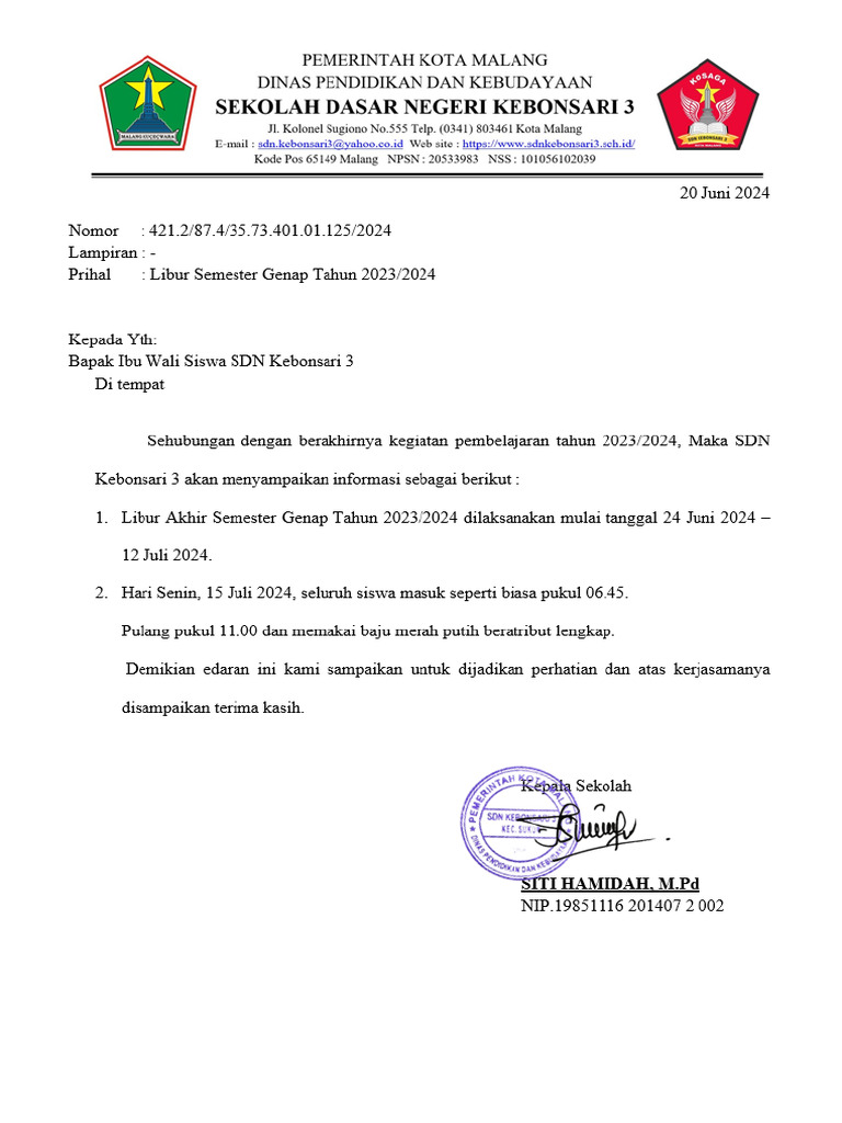 Edaran Libur SMT 2 | PDF