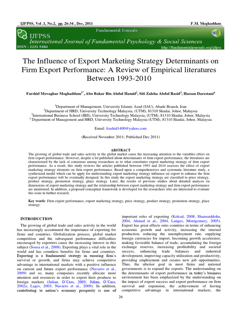 The Influence of Export Marketing Strate | PDF | Marketing | Pricing