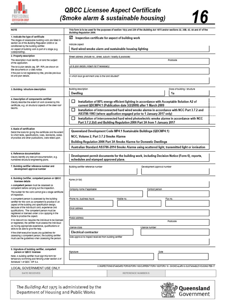 Smoke Alarm Compliance Certificate QLD | PDF | Green Building | License