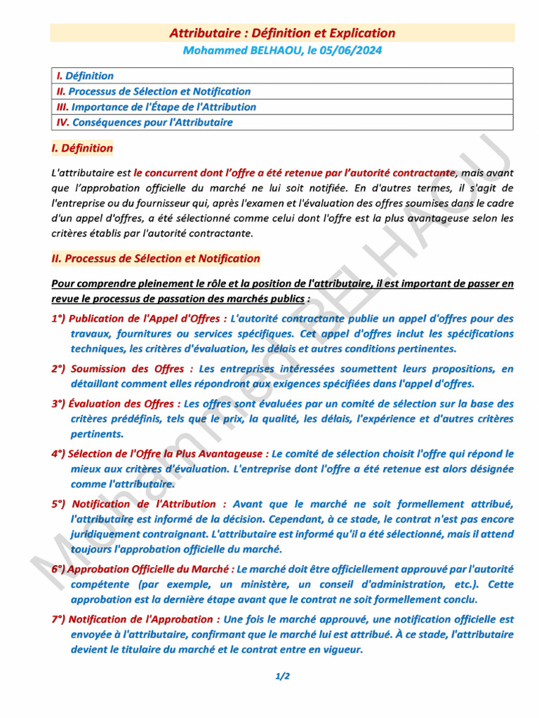 Attributaire - Définition Et Explication | PDF