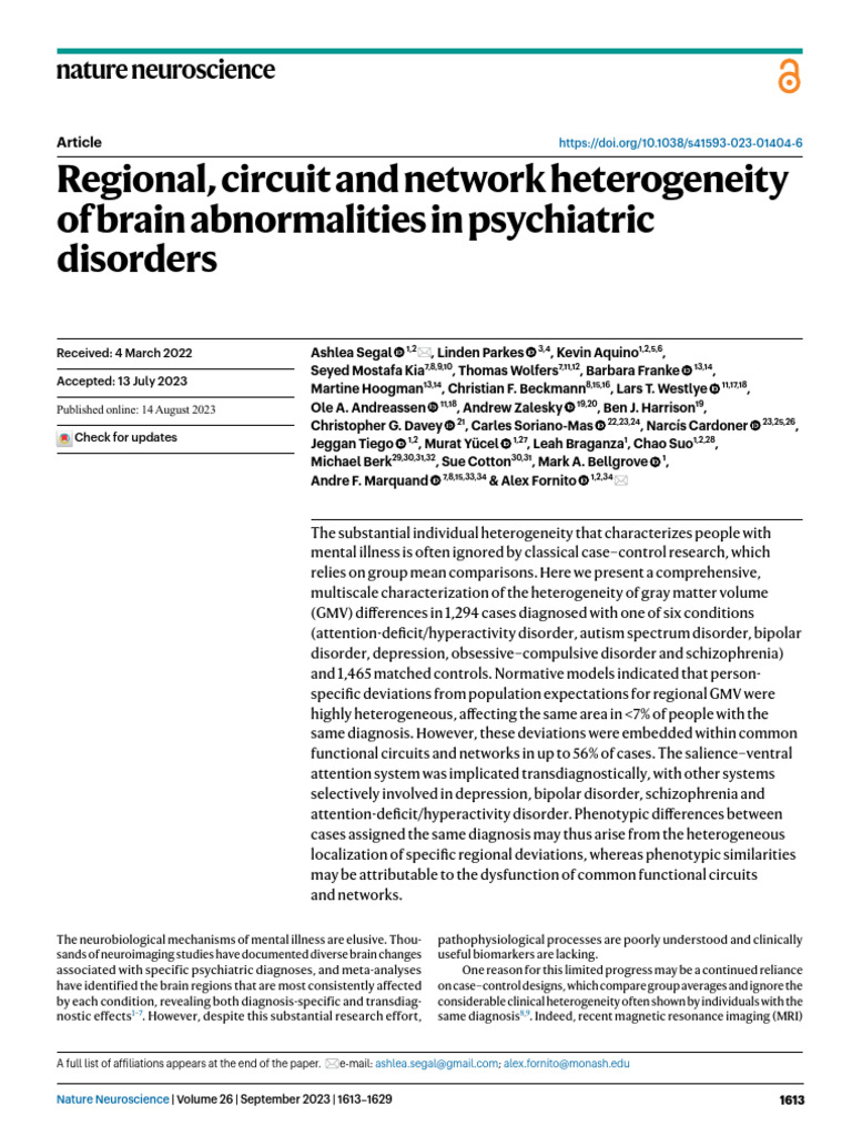 Regional, Circuit and Network Heterogeneity of Brain Abnormalities in Psychiatric Disorders ...