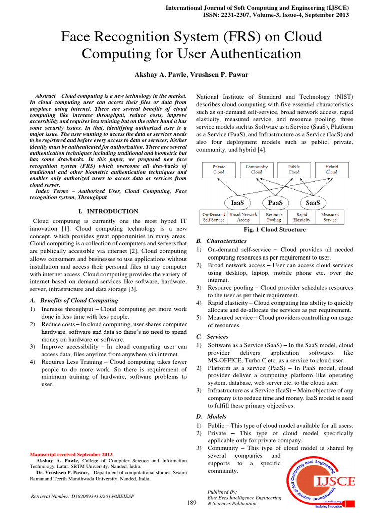 Face Recognition System (FRS) On Cloud Computing For User ...