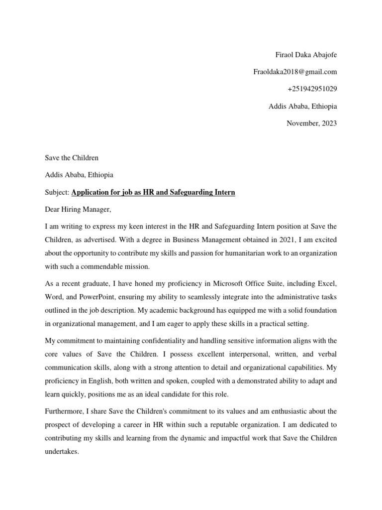 Application Letter To Save The Children Job Vacancy (Fraol) | PDF ...