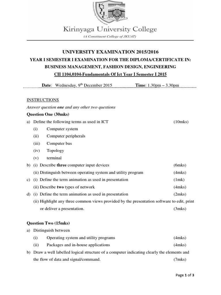 CII 1104,0104-Fundamentals of Ict Year I Semester I 2015 | PDF | Computer Program | Programming