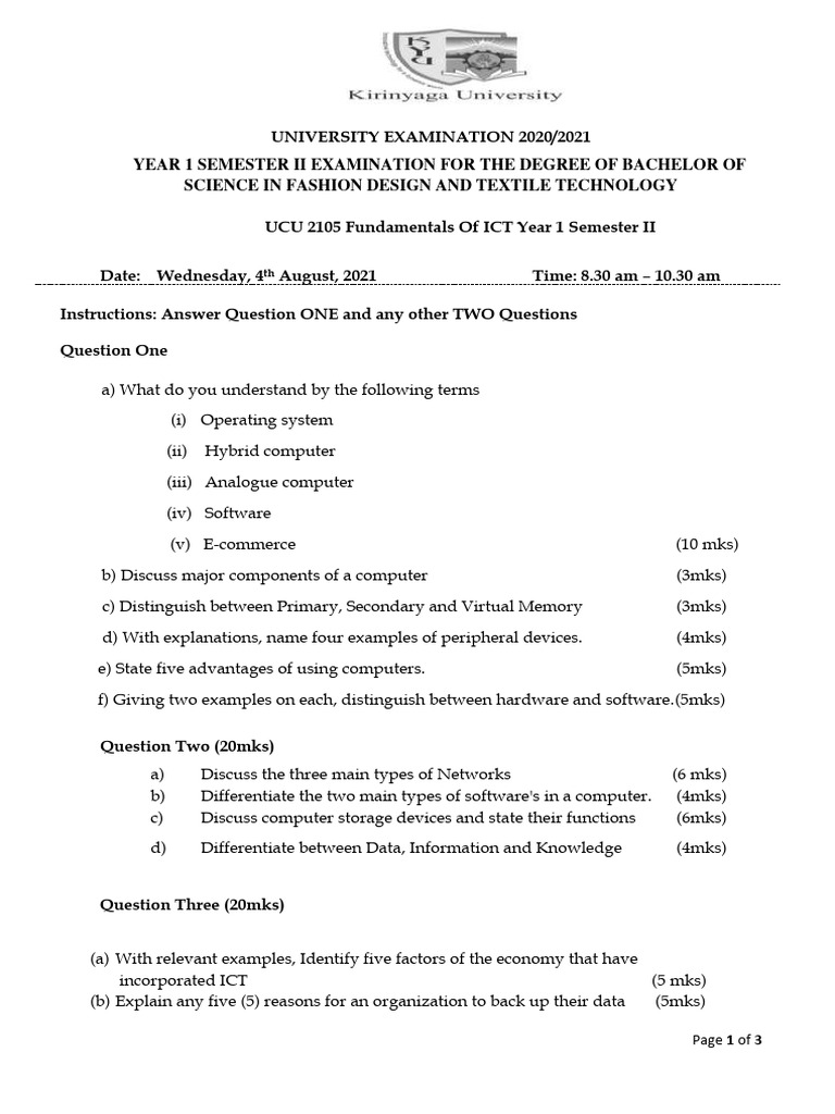 UCU 2105 Fundamentals of ICT Year 1 Semester II | PDF | Information ... UCU 2105 Fundamentals of ICT Year 1 Semester II | PDF | Information ...