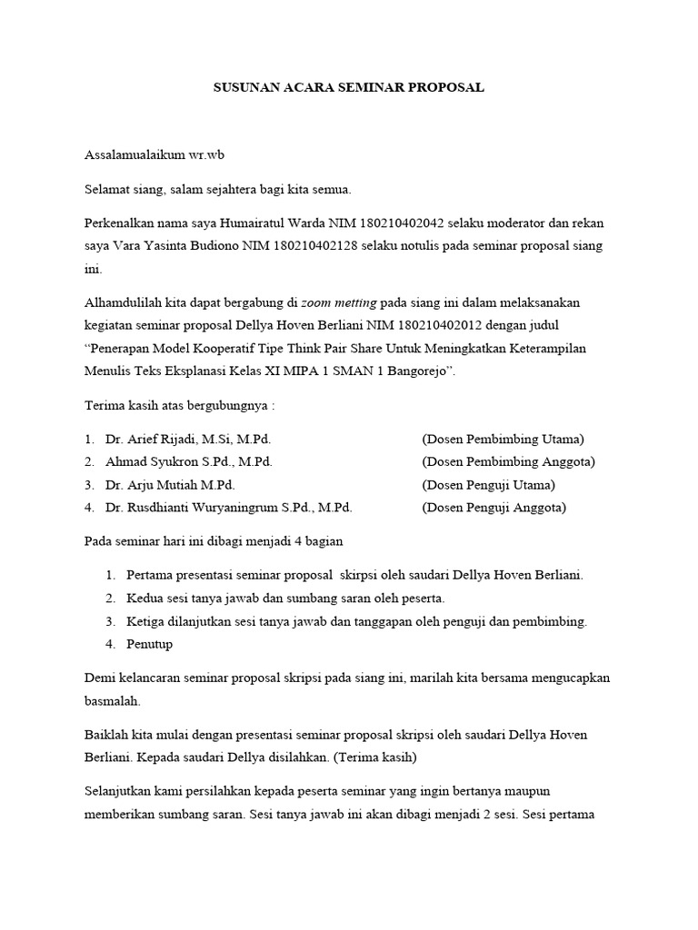 Susunan Acara Seminar Proposal Dellya | PDF | Karier & Perkembangan