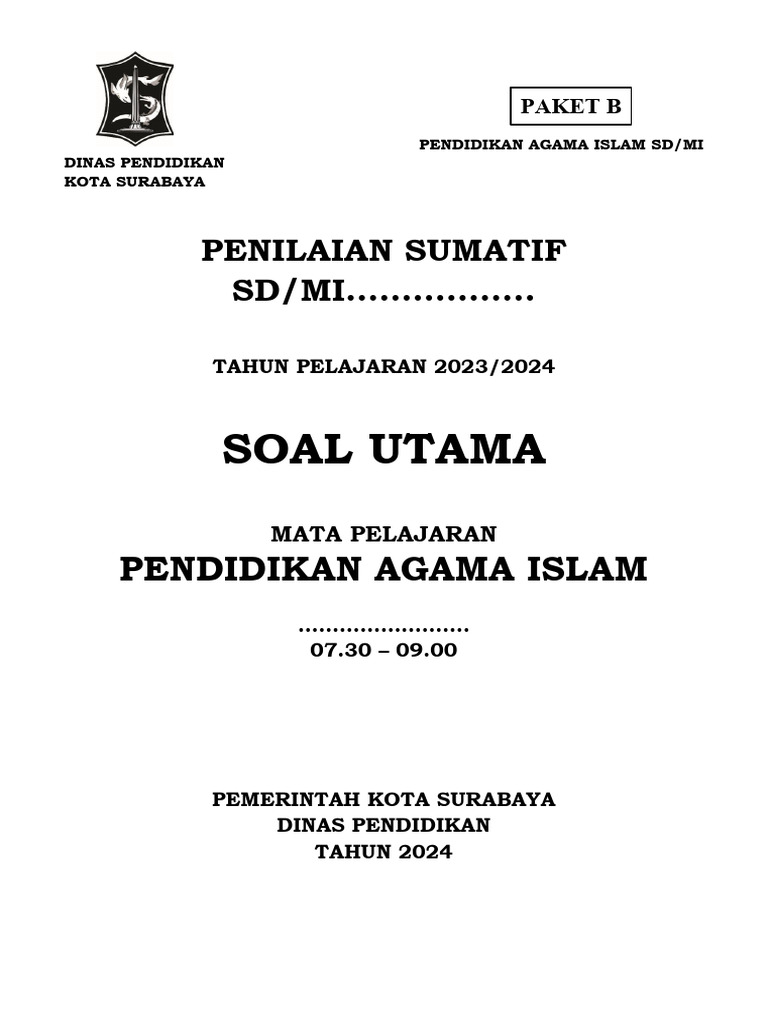 Paket 2 - Soal PSSP PAI Kota Surabaya - Edit | PDF