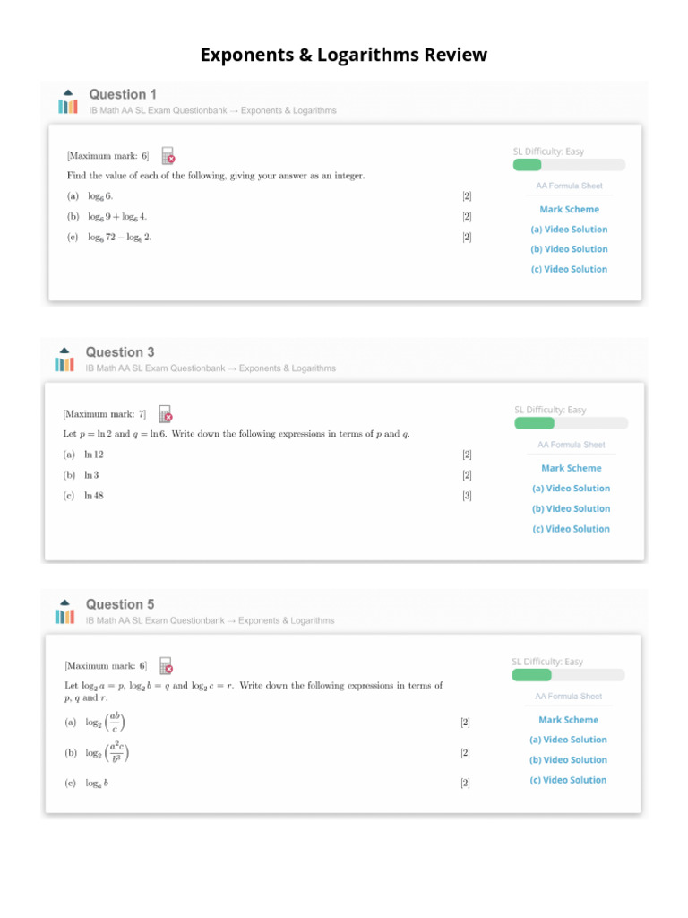 Exponents and Logs Rules Review | PDF