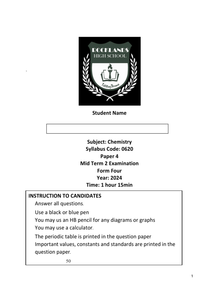 Form Four Mid Term p4 | PDF | Chemical Compounds | Chemical Reactions