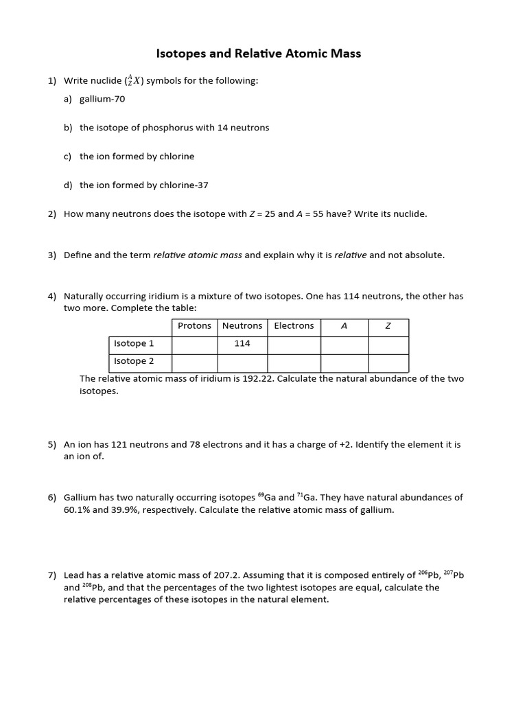 Isotopes and Atomic Mass Calculations | PDF