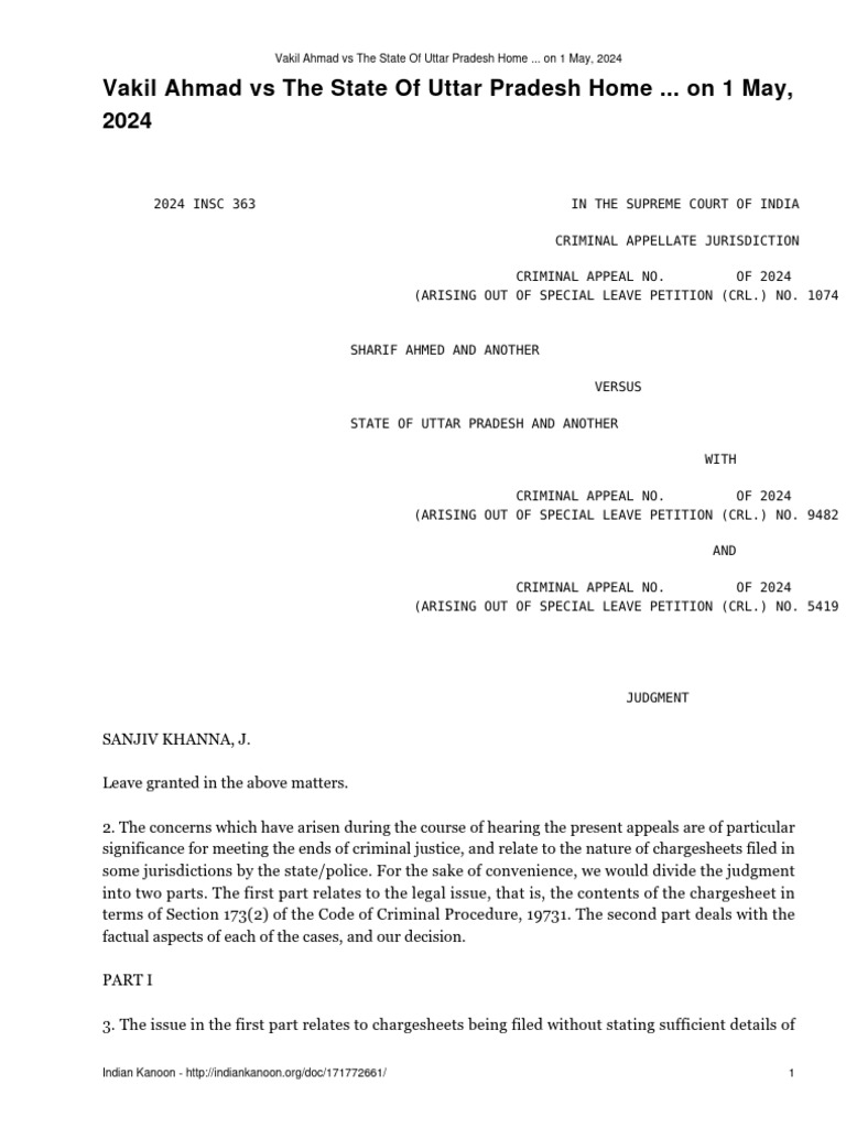 Vakil Ahmad Vs The State of Uttar Pradesh Home On 1 May 2024 | PDF | Bail | Arrest
