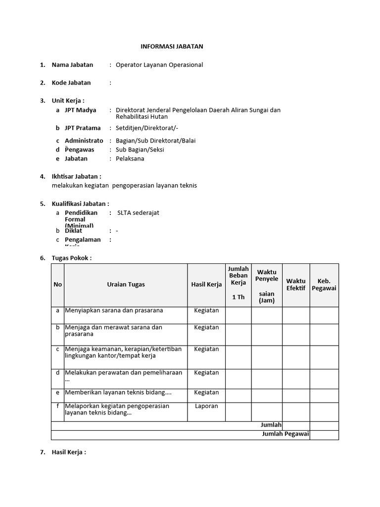 Contoh ANJAB - Operator Layanan Operasional | PDF