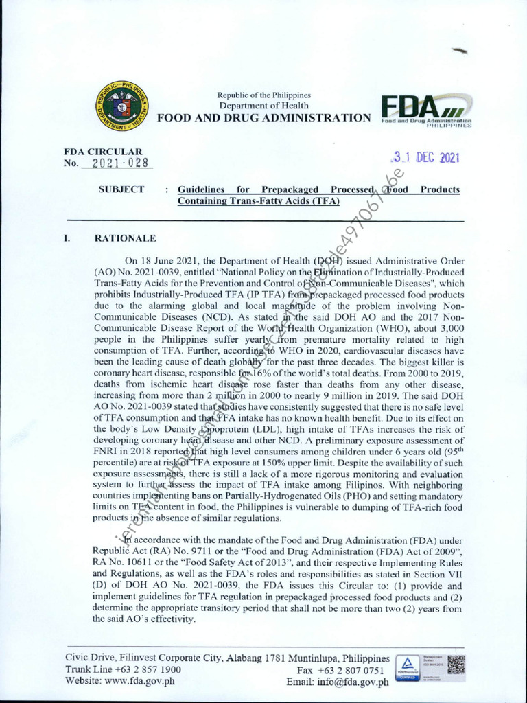 FDA Circular No. 2021-028 | PDF