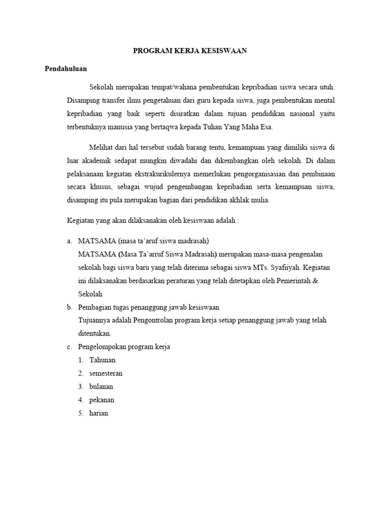 Program Kerja Kesiswaan 2024-2025 | PDF