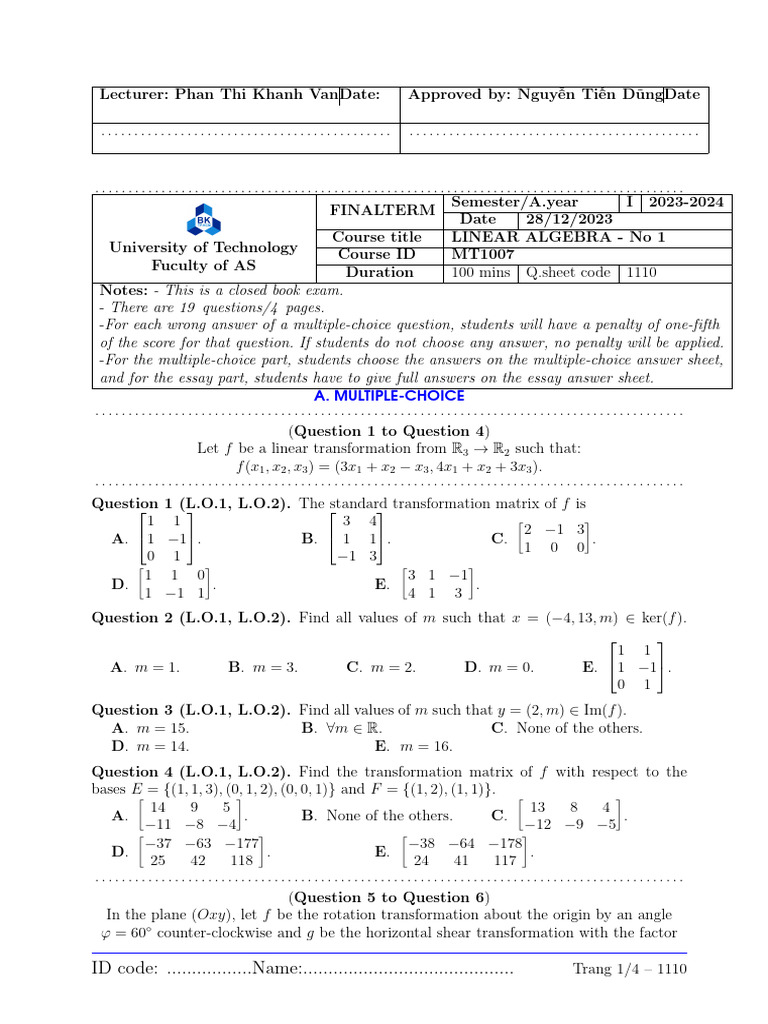 Final 231 | PDF | Eigenvalues And Eigenvectors | Linear Subspace