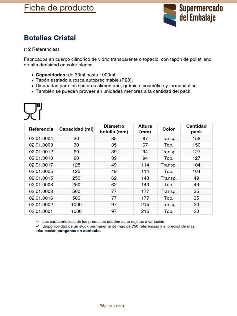 supermercadodelembalaje_ficha_producto_Botellas Cristal | PDF