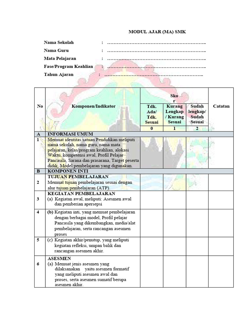Instrumen Verifikasi Modul Ajar 2024 2025 | PDF