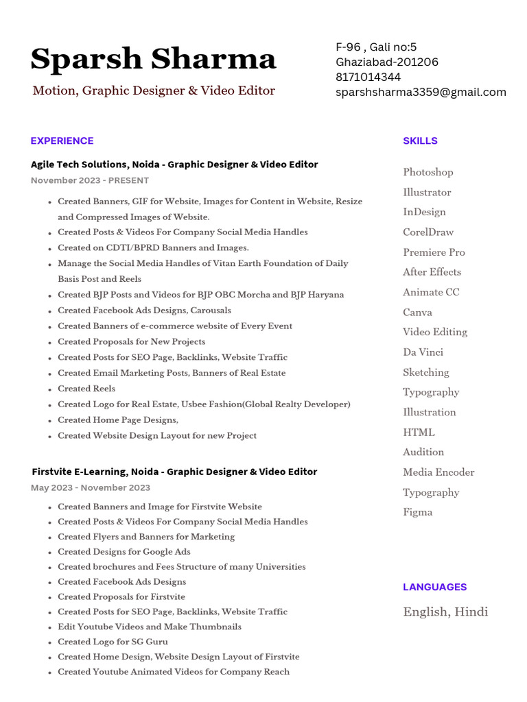 Sparsh Sharma | PDF | Web Design | Page Layout