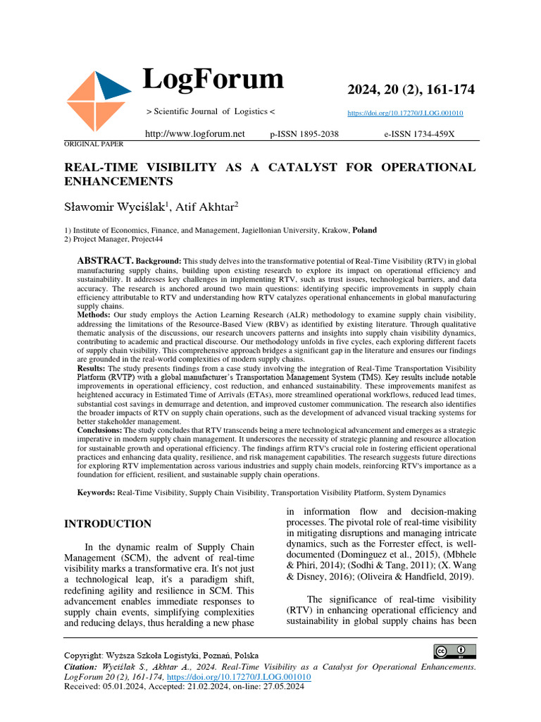 REAL-TIME VISIBILITY AS A CATALYST FOR OPERATIONAL ENHANCEMENTS | PDF