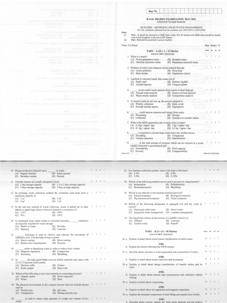 Solid waste management question paper | PDF
