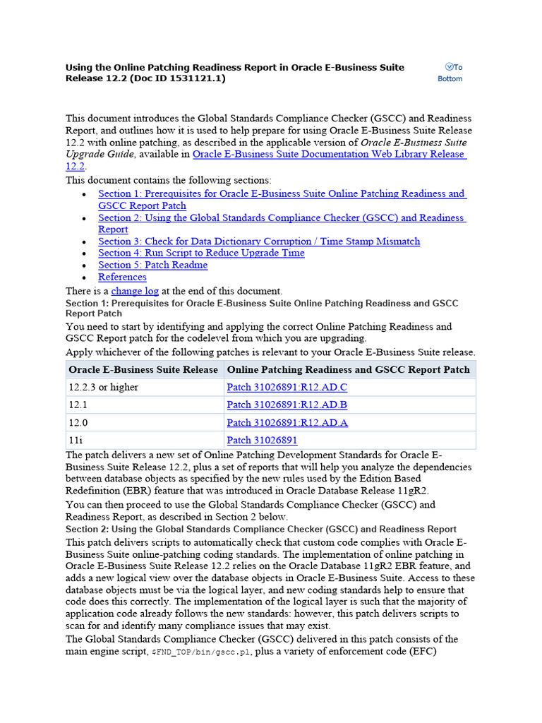 Online Patching Readiness Checker | PDF | Relational Database | Database Index