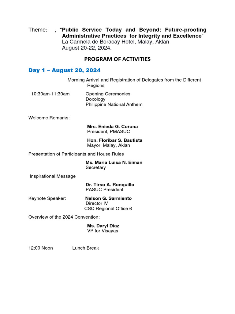 Program of Activities 2024 | PDF